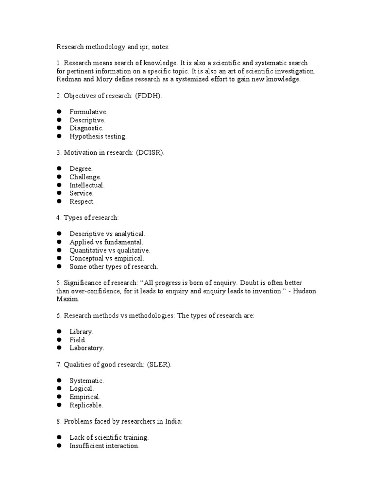 Research Methodology and Ipr Notes | PDF