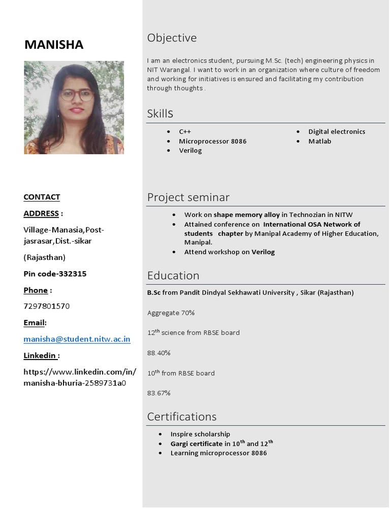 Resume Manisha PDF | PDF