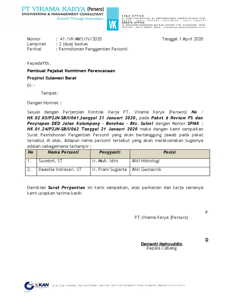 Usulan Surat Penggantian Personil | PDF