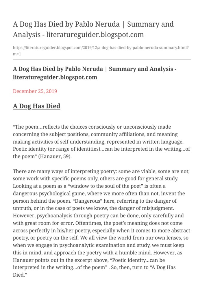 A Dog Has Died By Pablo Neruda Meaning