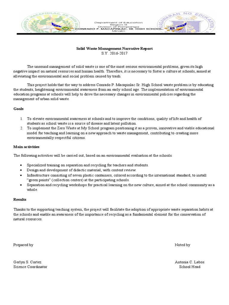 Solid Waste Management Narrative Report | PDF | Waste Management | Waste