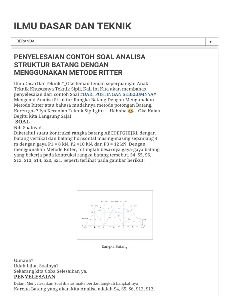 Ilmu Dasar Dan Teknik - Penyelesaian Contoh Soal Analisa Struktur ...