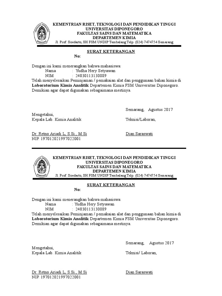 Surat Bebas Lab Fathur | PDF