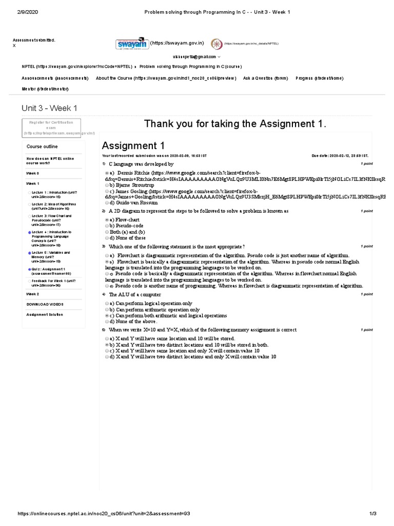 NPTEL Week 1 Solution C 2020 | PDF | Computer Program | Programming