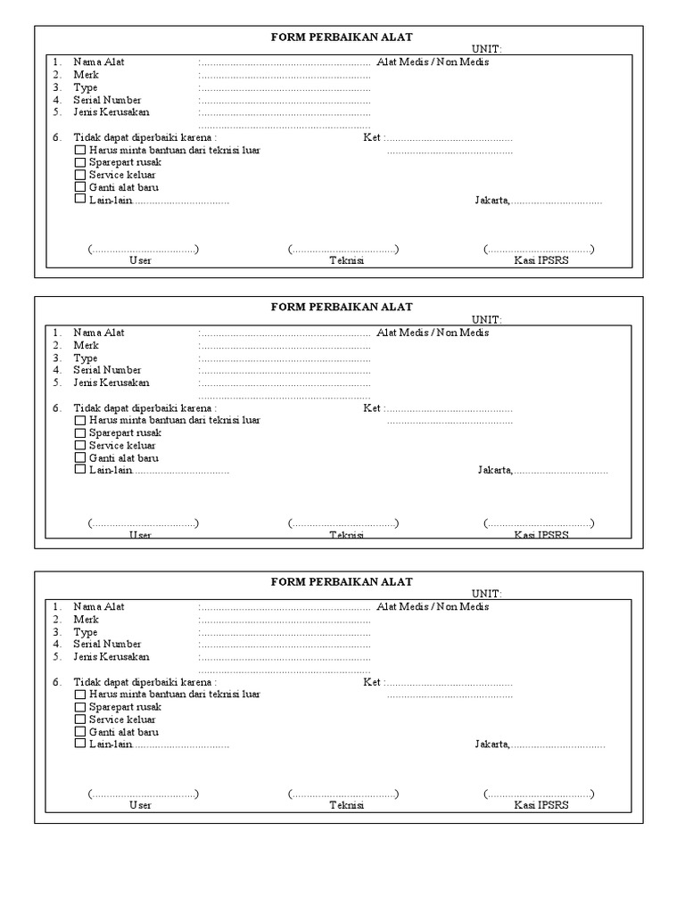 Form Perbaikan Alat | PDF