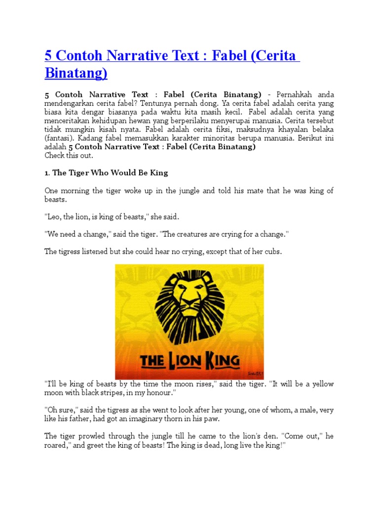 5 Contoh Narrative Text | Download Free PDF | Lion | Organisms
