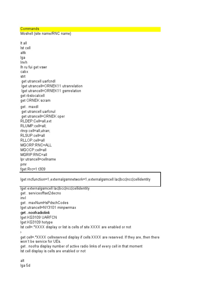 Useful Moshell Commands | PDF | Networks | Radio Resource Management