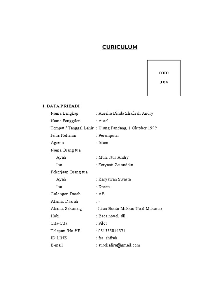 CV Aurelia Dinda: Profil & Pendidikan | PDF | Kesehatan Holistik