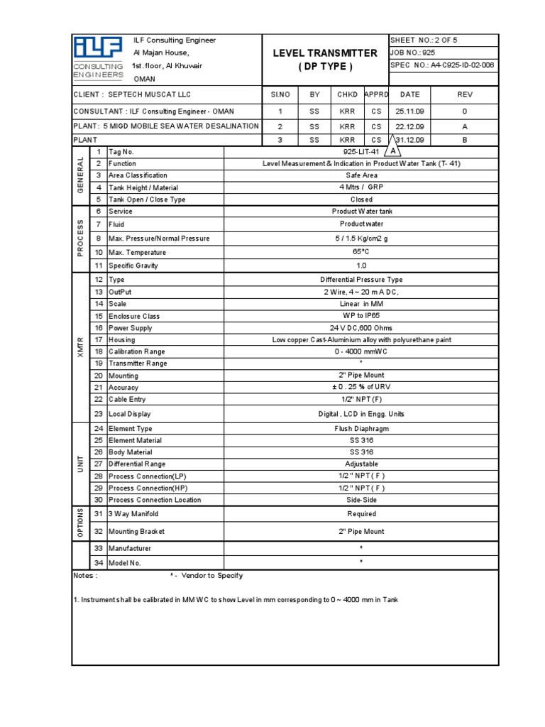 Level Transmitter - DP Type | PDF | Calibration | Pressure Measurement