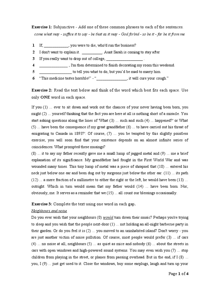 Subjunctive Mood and Conditional Sentences Exercise | PDF