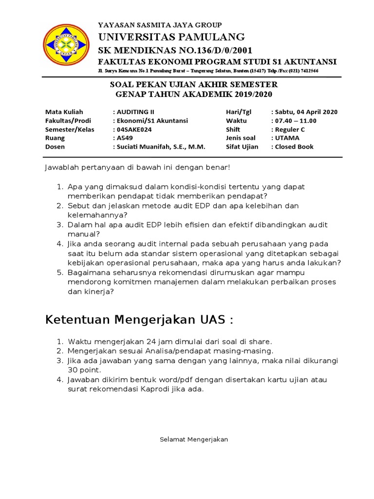 Soal Auditing Ii 549 - Uas | PDF
