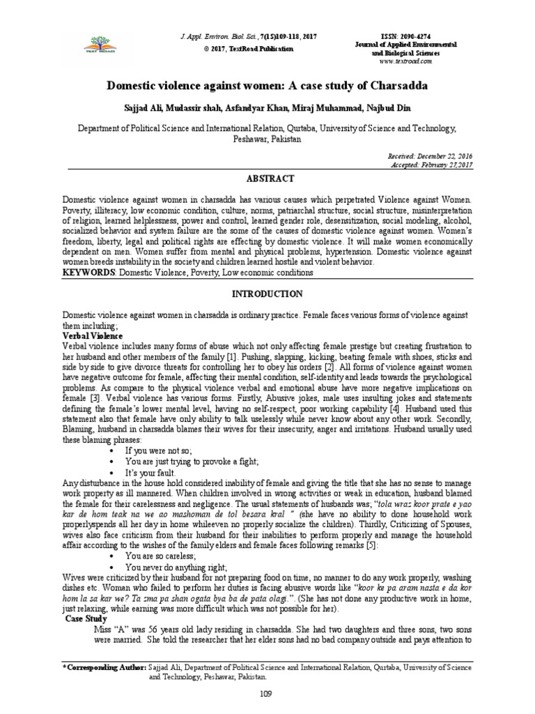 Domestic Violence Against Women A Case Study of Charsadda PDF | PDF ...
