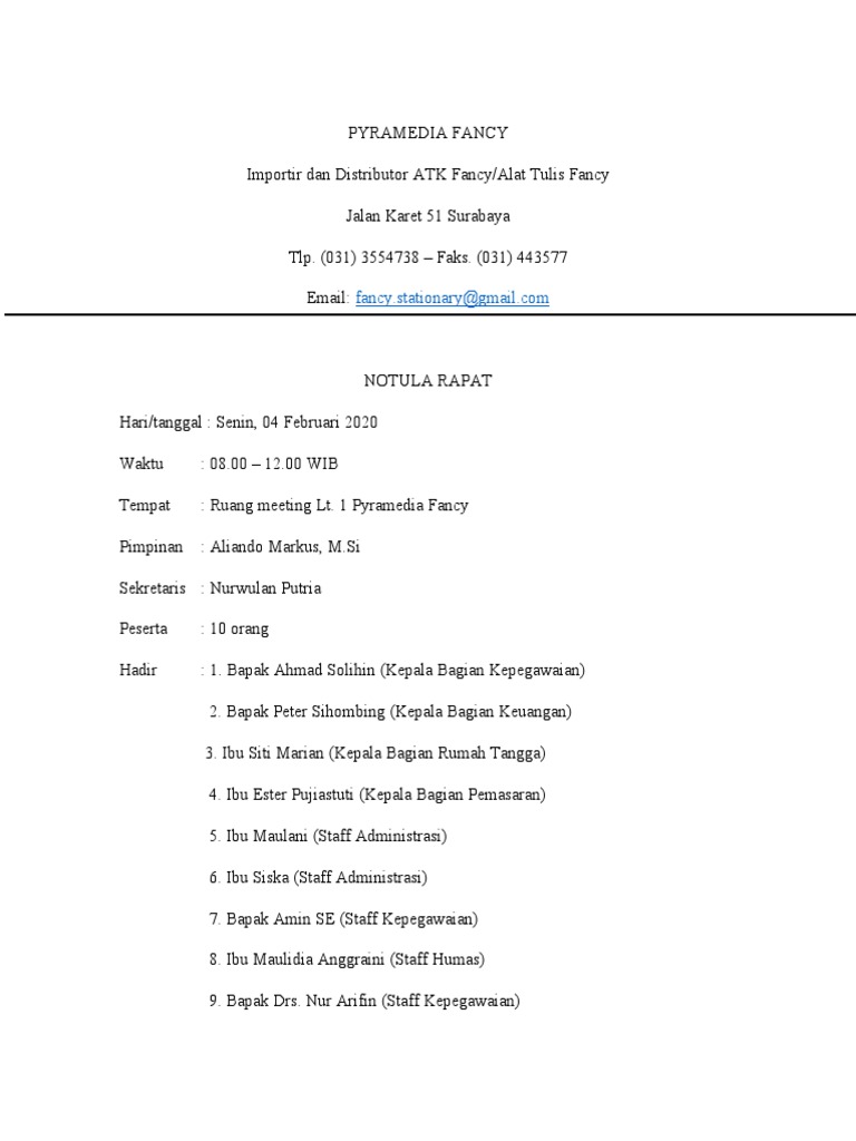 Notula Rapat Pyramedia Fancy | PDF