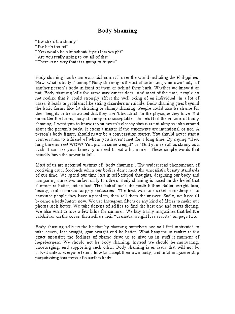 Body Shaming | PDF | Body Image | Psychological Concepts