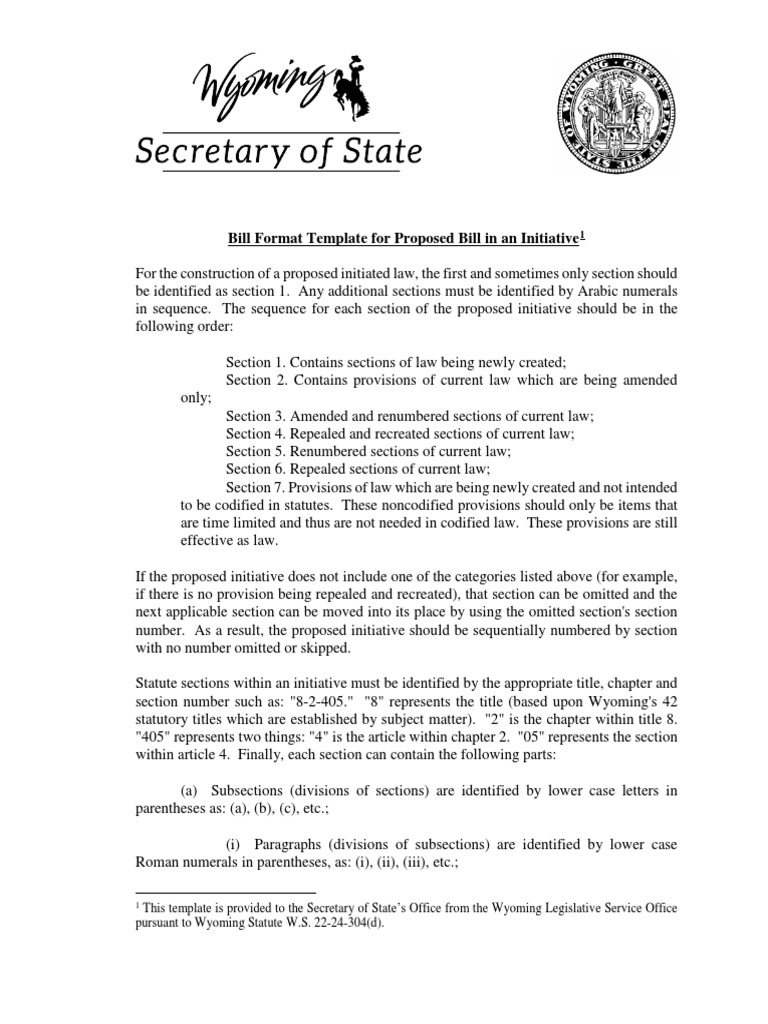 Bill Format Template for Initiatives | PDF | Repeal | Civil Law (Common ...