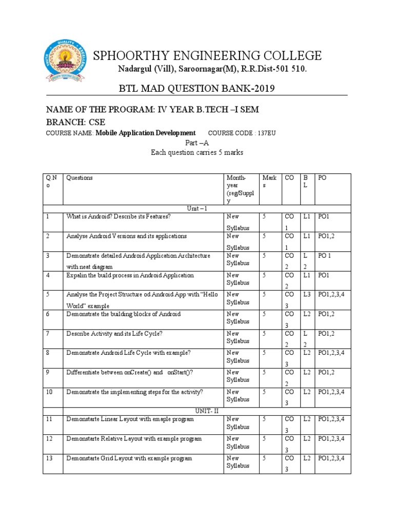 Mad Question Bank All Units (Long and Short) 2019-20 | PDF | Android (Operating System) | Mobile App