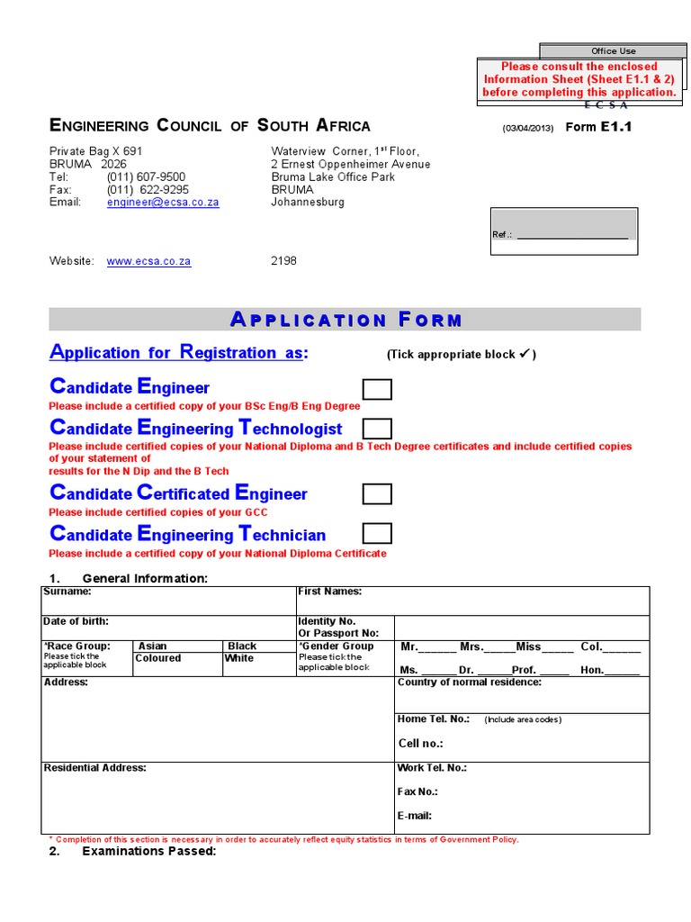 ECSA Application Form for Engineers | PDF | Cheque | Banks