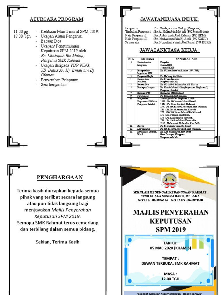 Brosur Majlis Penyerahan Keputusan SPM 2019 | PDF