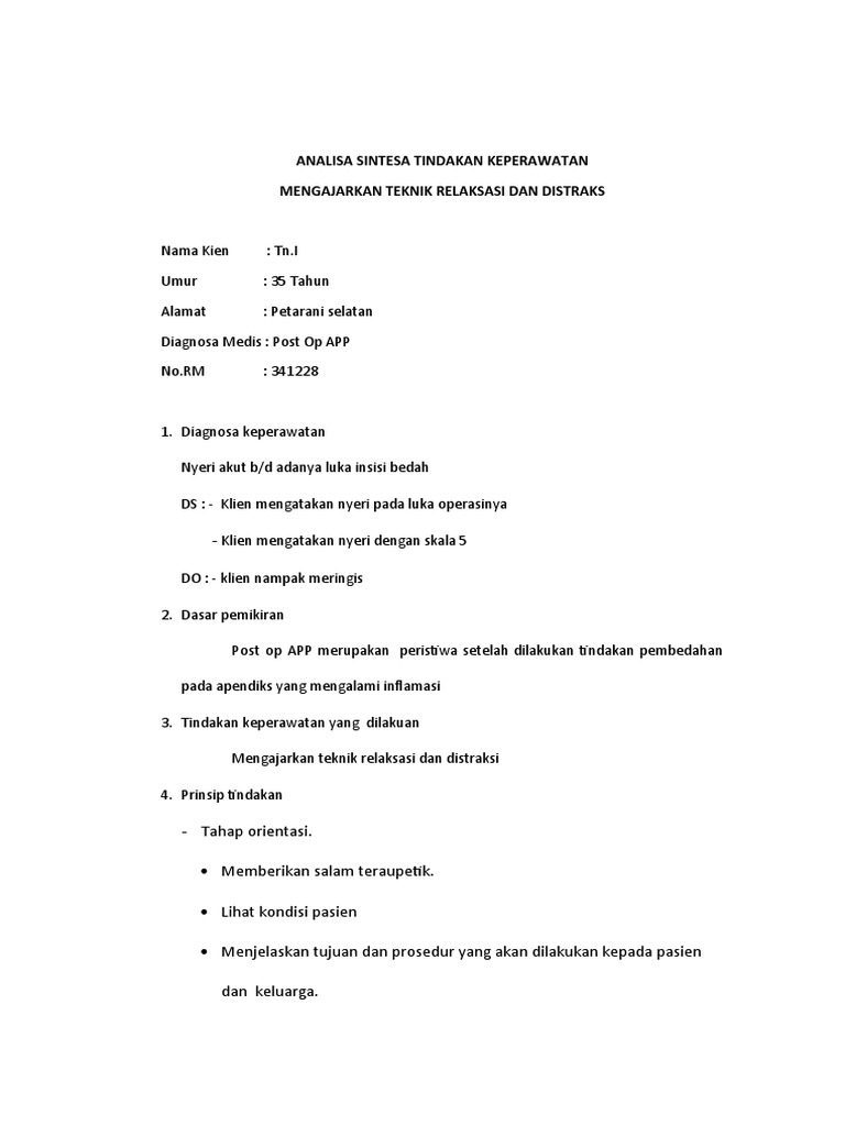Analisa Sintesa Tindakan Keperawatan Mengajarkan Teknik Relaksasi ...