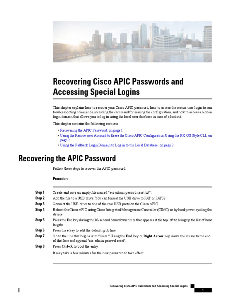 Cisco APIC Password Recovery Guide | PDF | Login | Command Line Interface