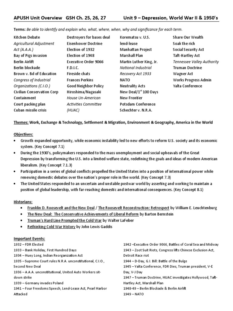APUSH Unit 9 Overview | Download Free PDF | Franklin D. Roosevelt | New ...