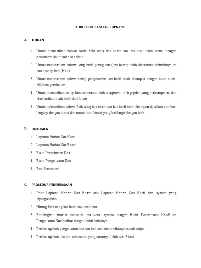 Audit Kas: Prosedur dan Tujuan | PDF