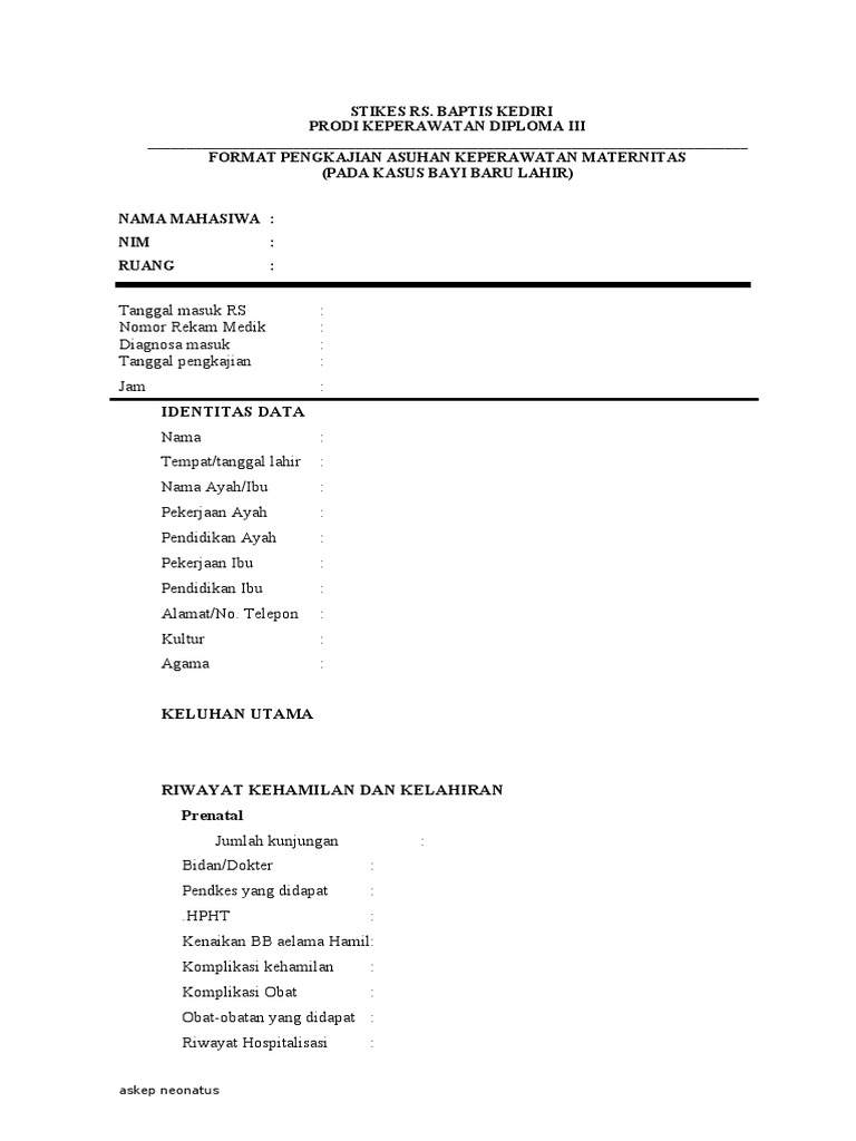 Format ASKEP Pengkajian BBL | PDF