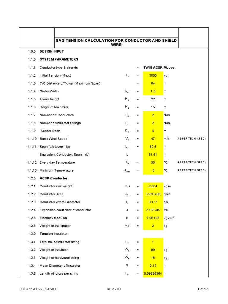 SAG TENSION CALCULATION FOR CONDUCTOR AND SHIELD WIRE - Rev-0 | PDF ...