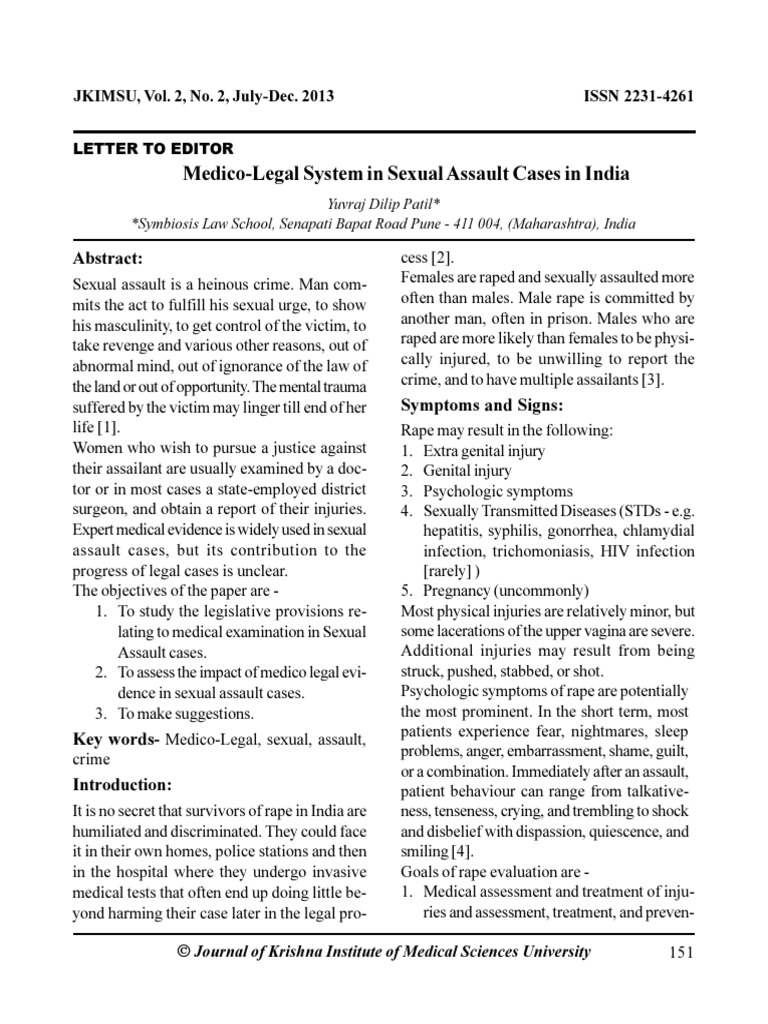 Medico-Legal System in Sexual Assault Cases in Ind | PDF | Rape ...