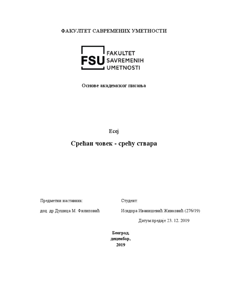 Esej - Srecan Covek - Srecu Stvara | PDF