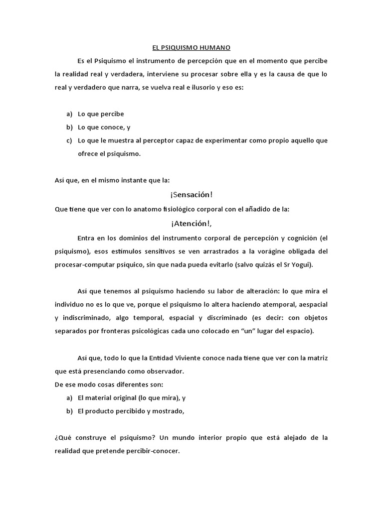 El Psiquismo Humano | PDF | Psique (psicología) | Percepción