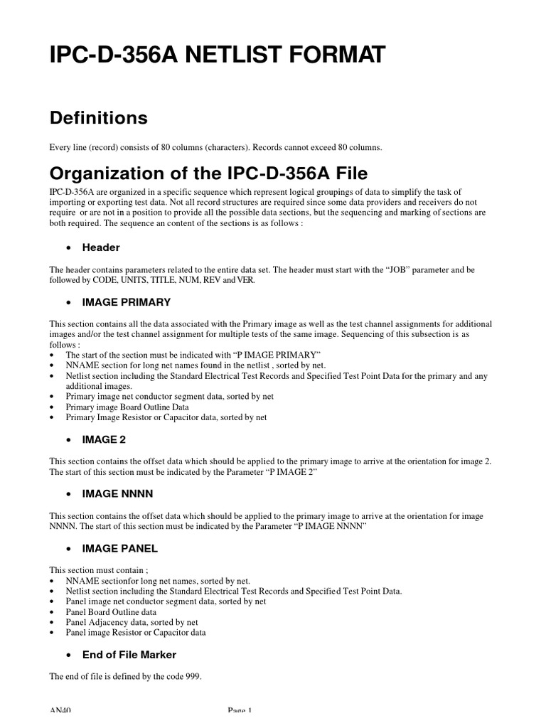 IPC-D-356A NETLIST FORMAT: A Guide to the Organization and Sections of ...