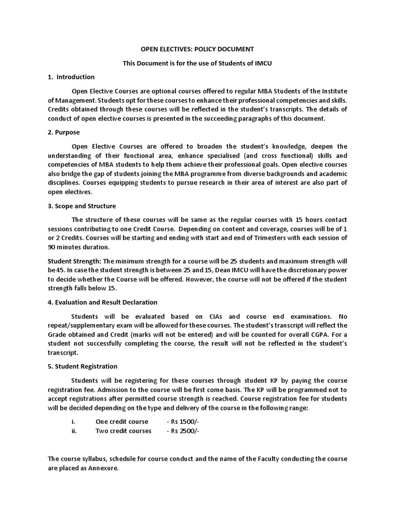 Instructions For Open Electives | PDF | University And College Admission | Academia