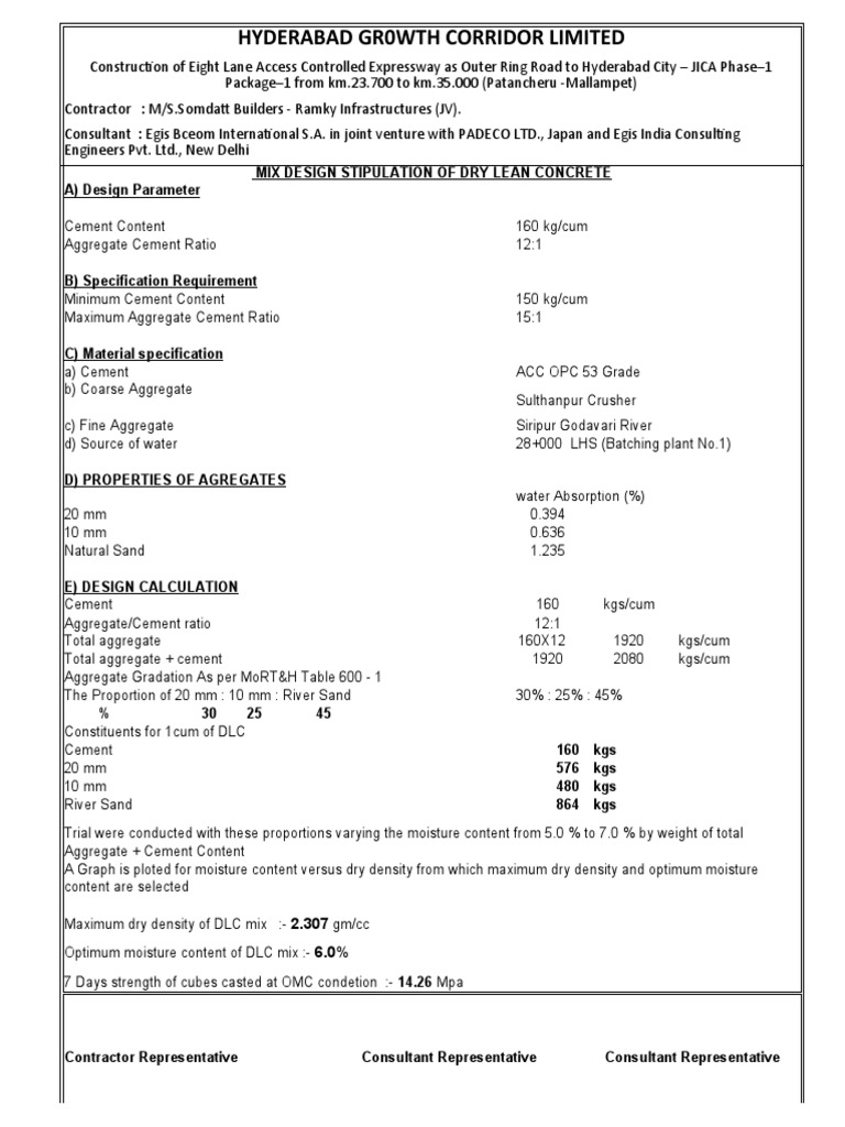 DLC Design Mix Stipulation1 | PDF | Construction Aggregate | Cement