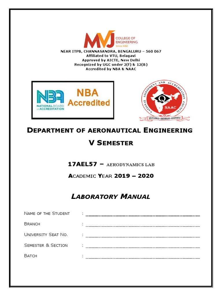 Aerodynamics Lab Manual for Aeronautical Engineering Students | PDF | Airfoil | Lift (Force)