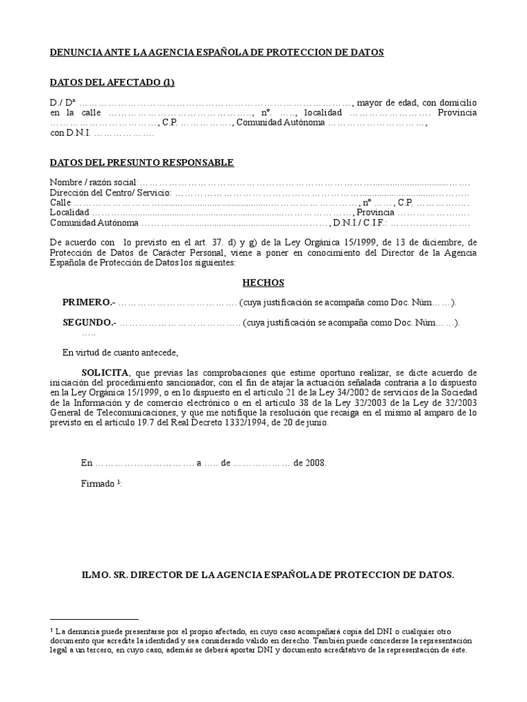 Modelo Denuncia Aepd PDF | PDF