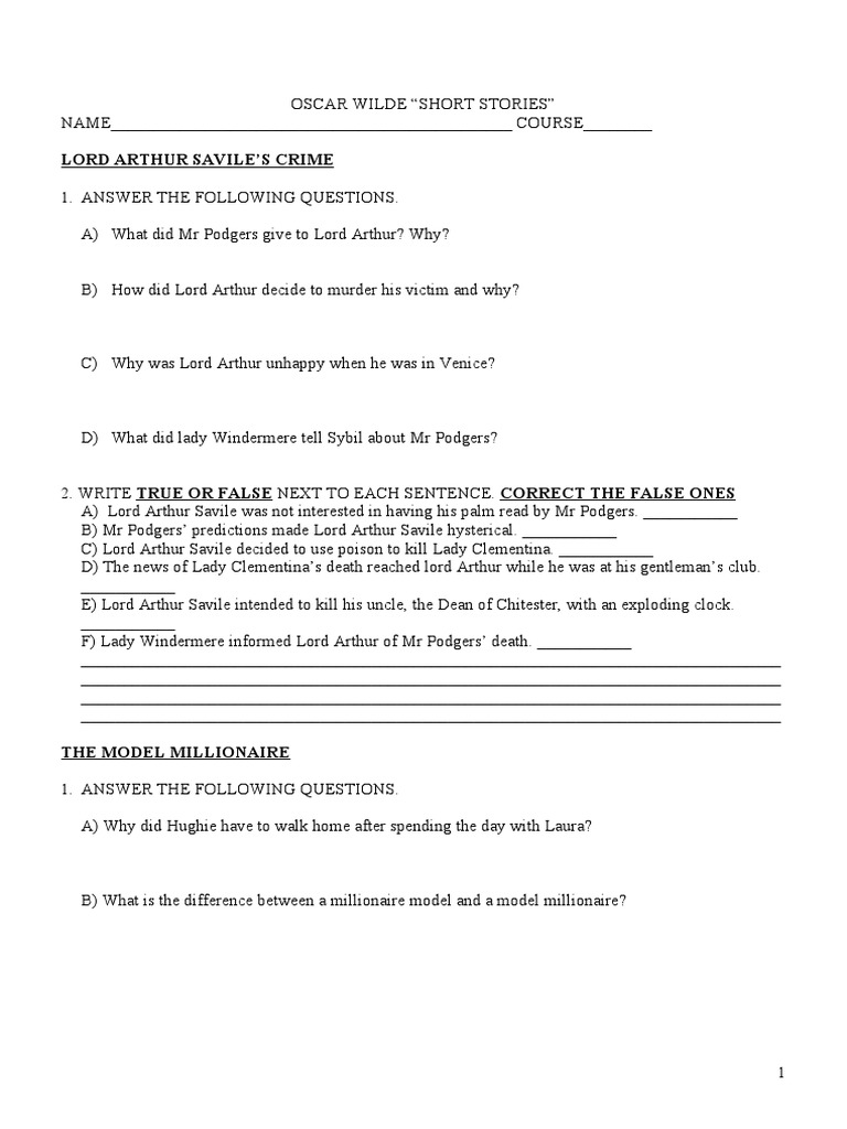 OSCAR WILDE Short Stories | PDF