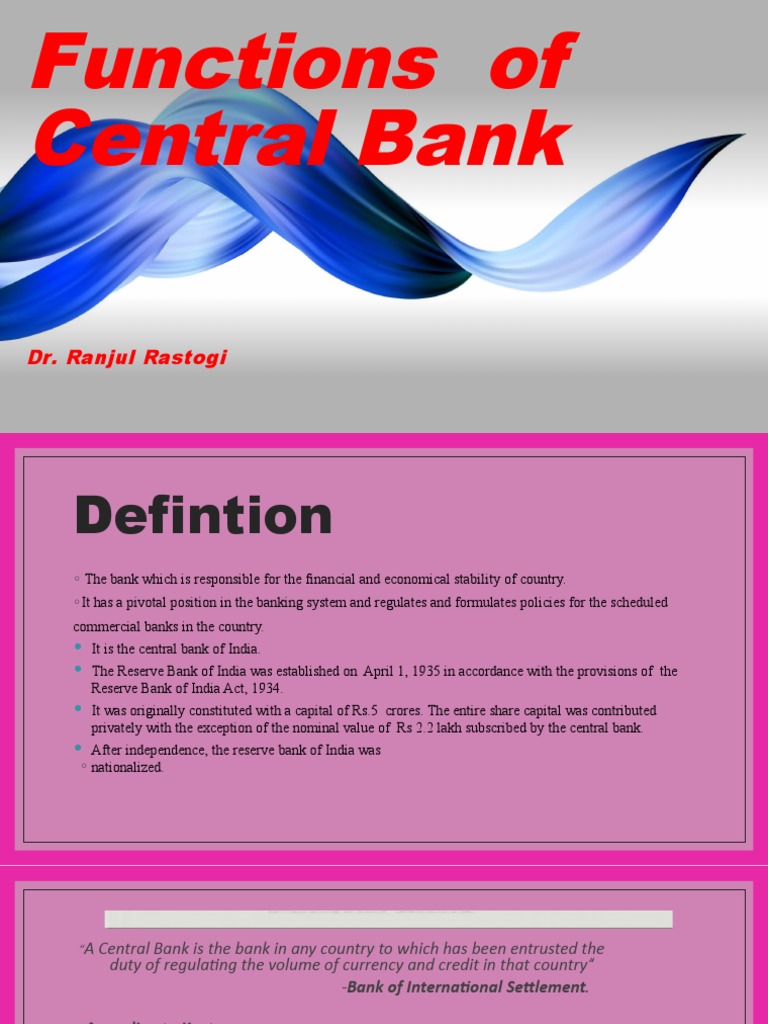 Functions of A Central Bank | PDF | Reserve Bank Of India | Central Banks