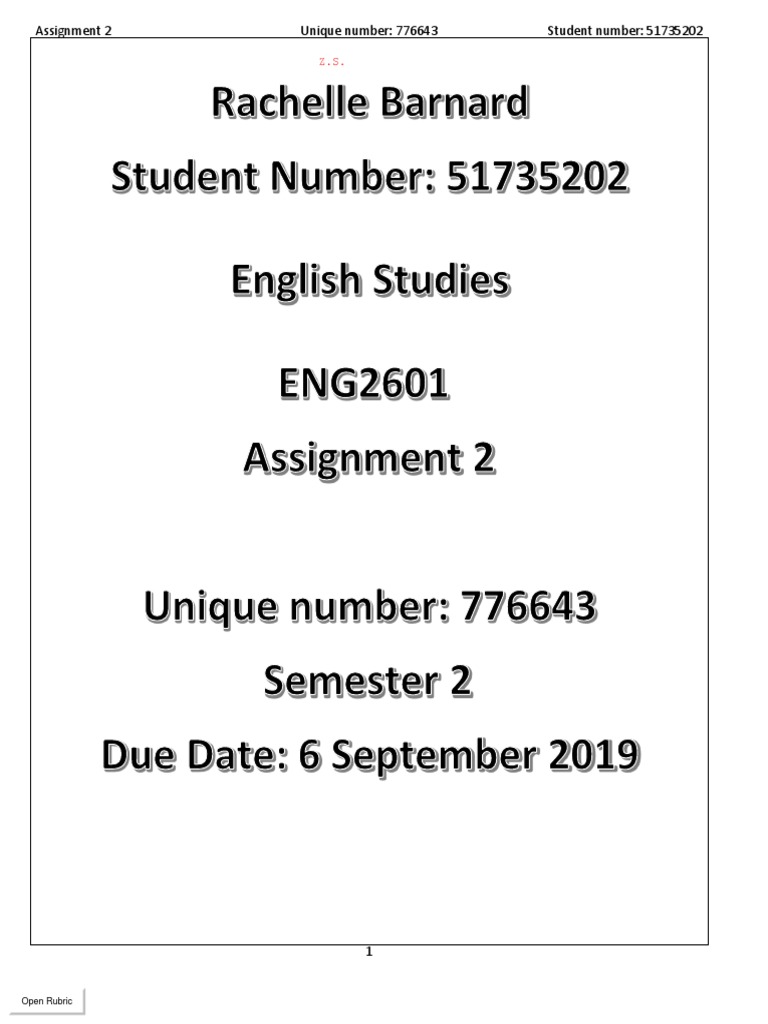 ViewMarkedAssignment4 Eng2601 Ass2 PDF | PDF | Poetry | Pronoun