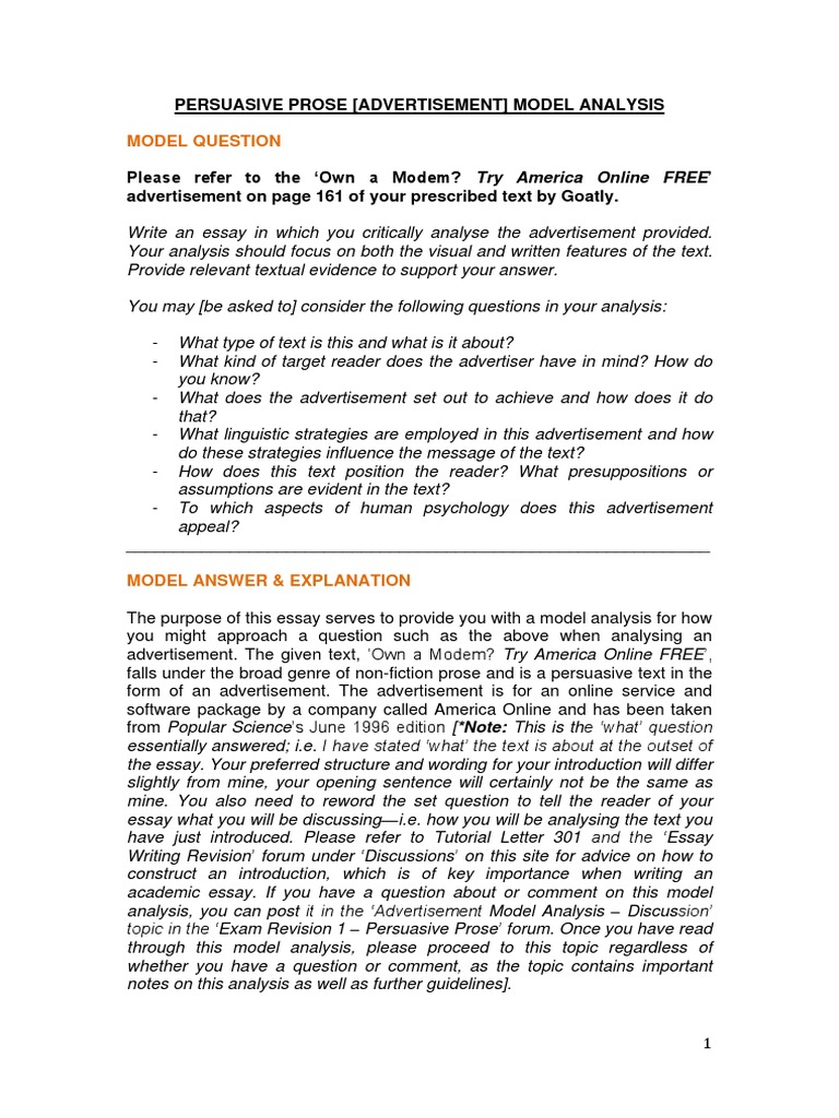 Persuasive Writing - Advertisement - Model Analysis PDF | PDF | Aol ...