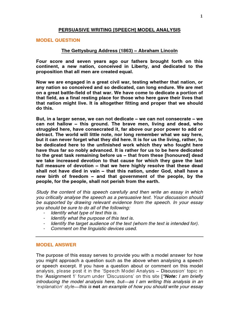 Persuasive Writing - Speech - Model Analysis PDF | PDF | Essays | Cognition