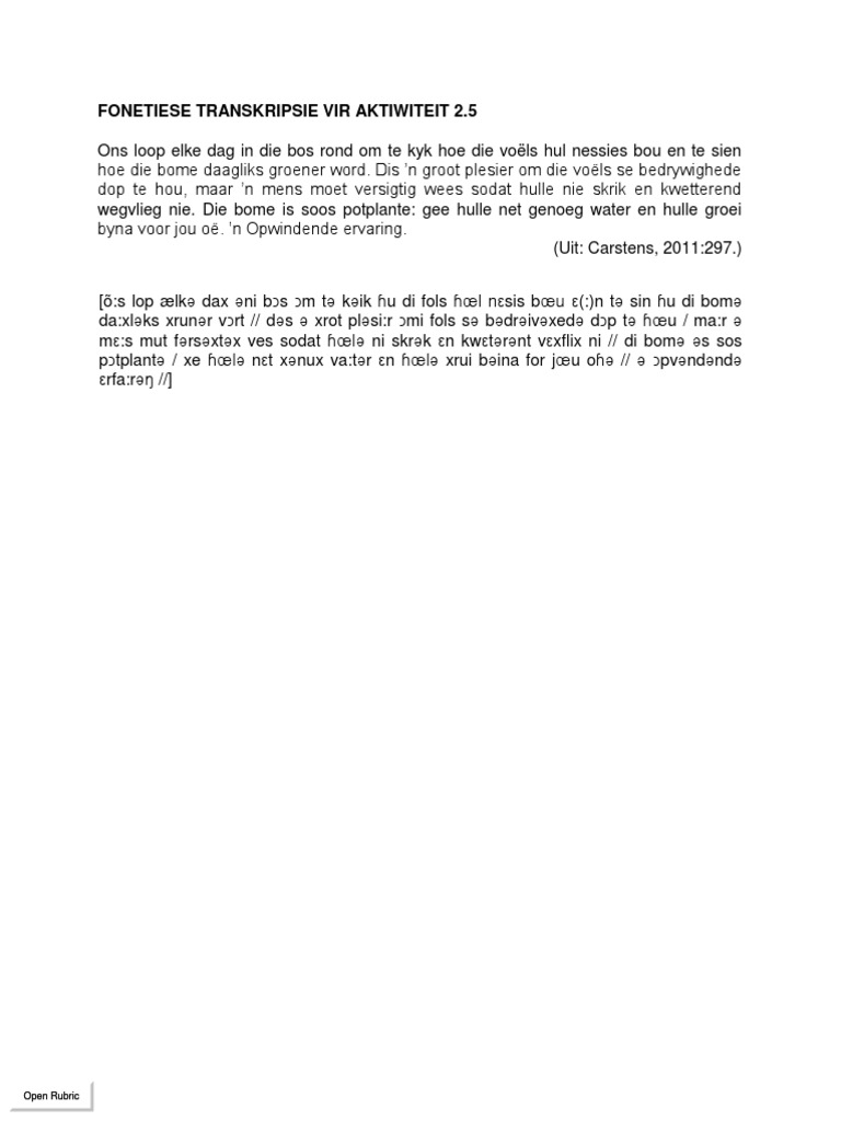 Fonetiese Transkripsie Vir Aktiwiteit 2.5 PDF | PDF