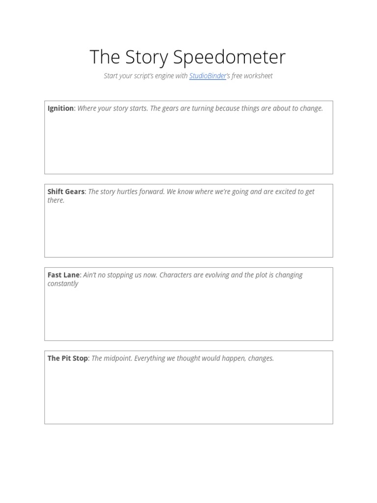 The Story Speedometer Worksheet - StudioBinder | PDF