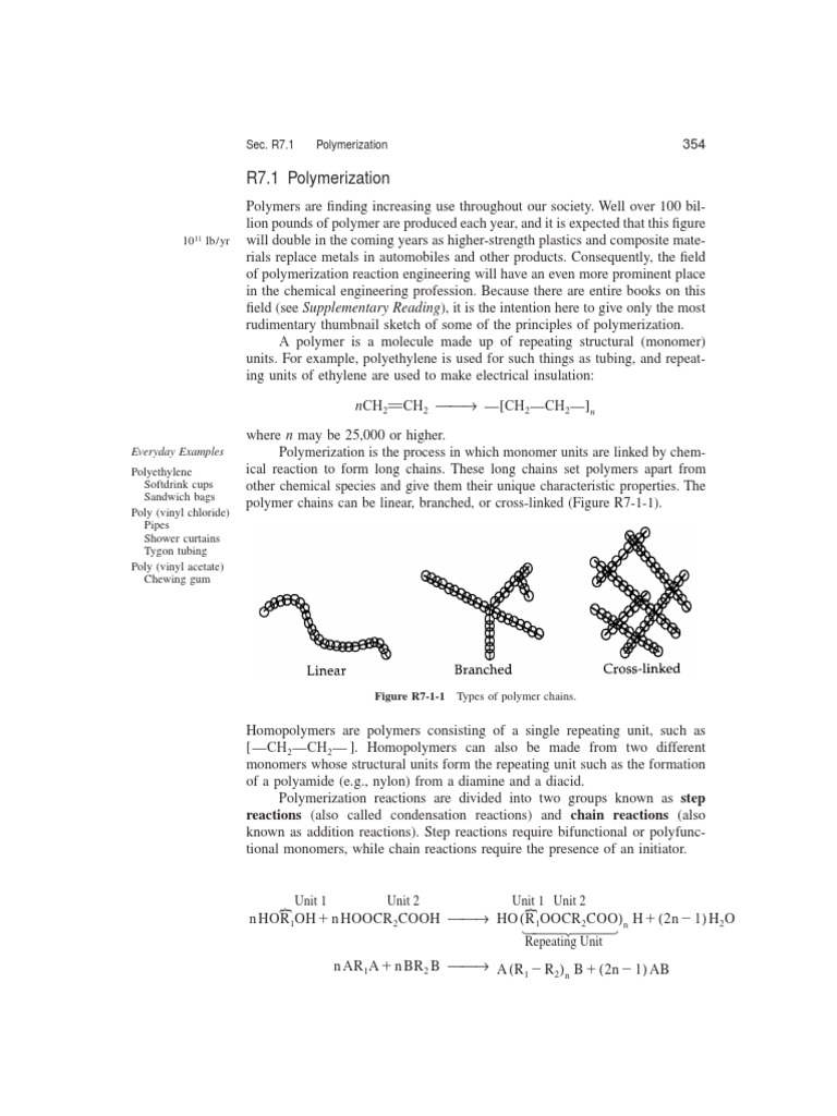 Fogler Chapter 7 On Polymerization | PDF | Polymerization | Polymers