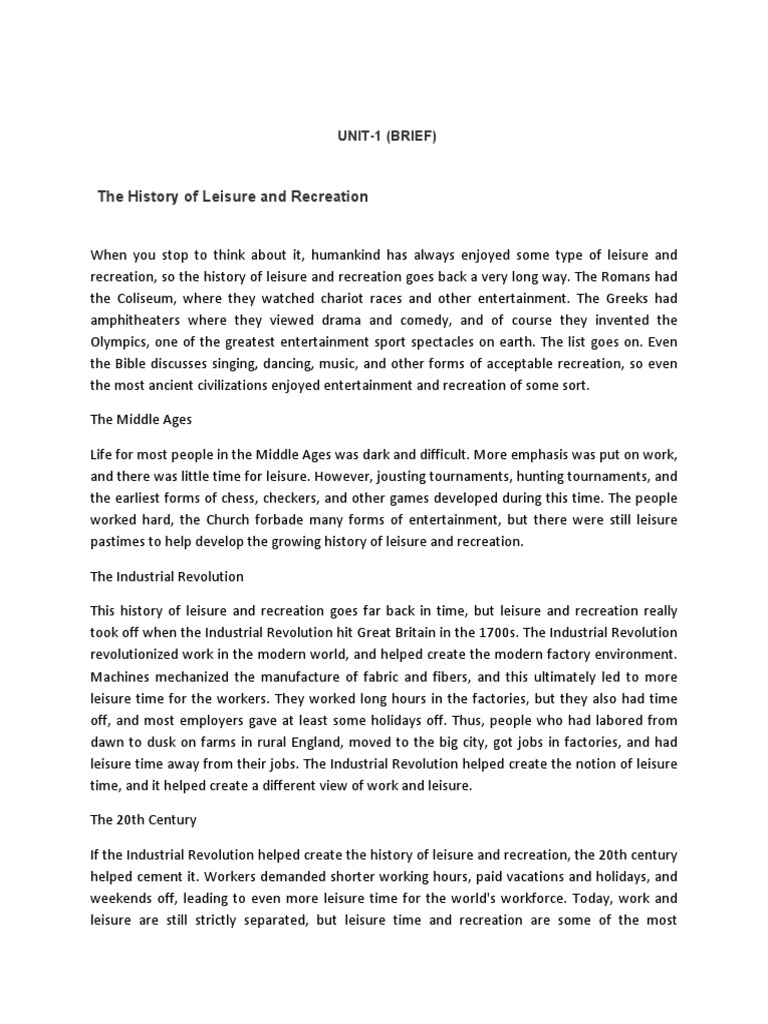 History of Leisure and Recreation | PDF | Recreation | Leisure