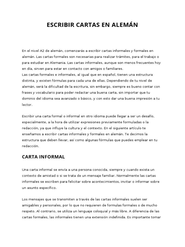 ESCRIBIR CARTAS EN ALEMÁN - Nivel A2 en Adelante | PDF | Idioma aleman ...