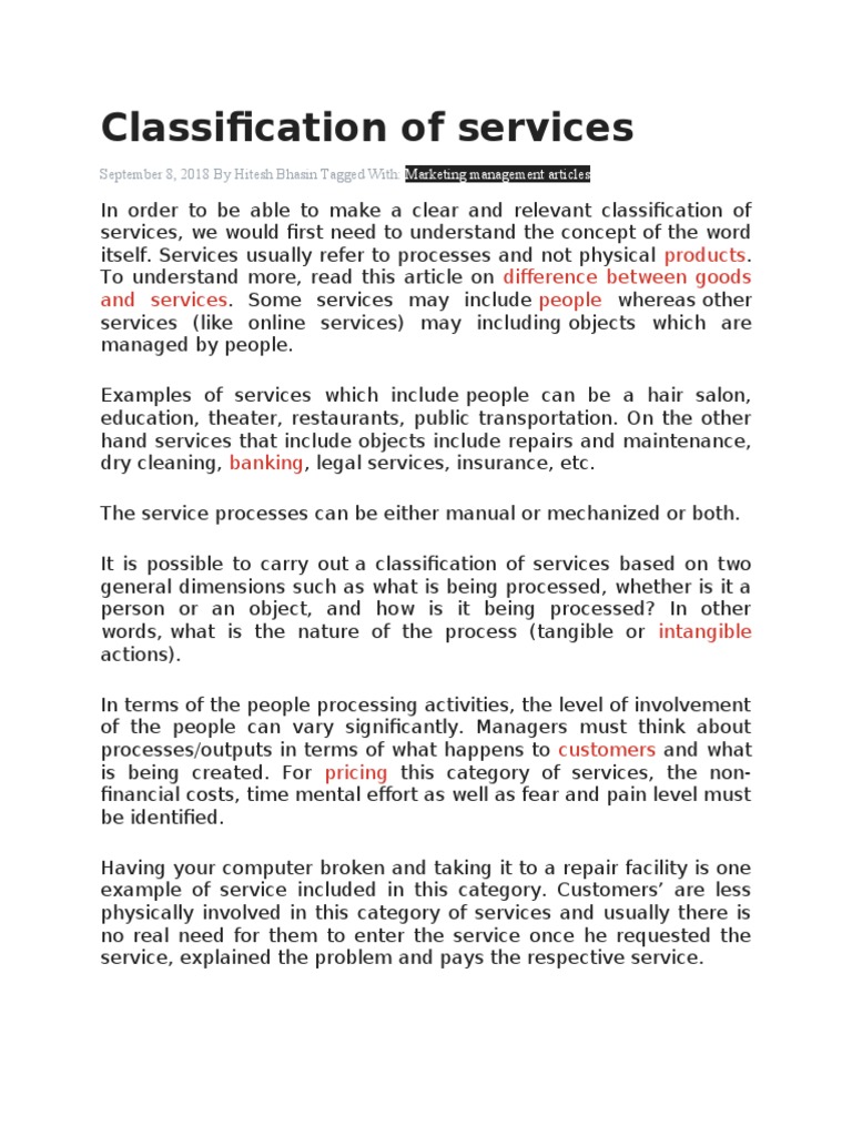 Classification of Services Explained | PDF