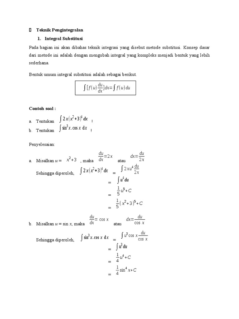 Teknik Integral Substitusi dan Parsial | PDF | Metode & Bahan Ajar