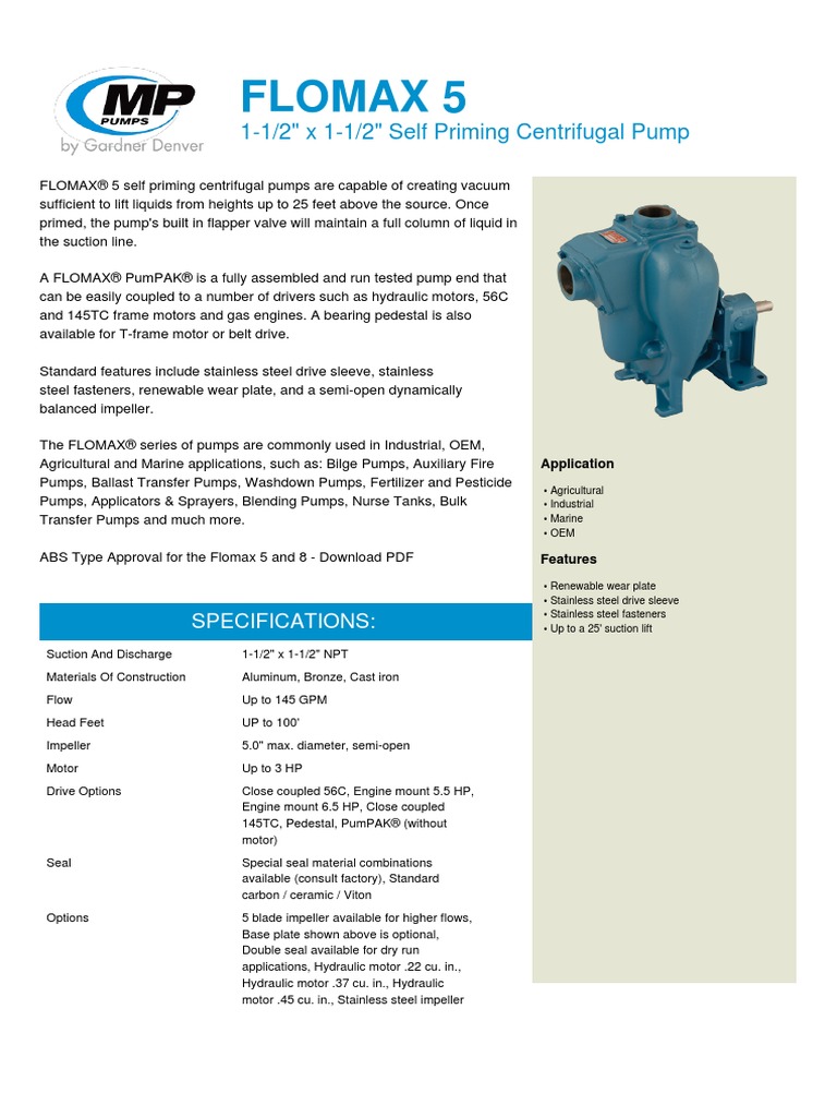 Flomax 5 Self Priming Centrifugal Pump PDF | PDF | Pump | Machines