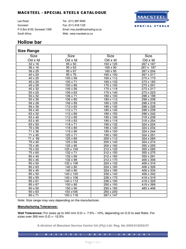 Hollow Bar - Size Range | PDF | Mechanical Engineering